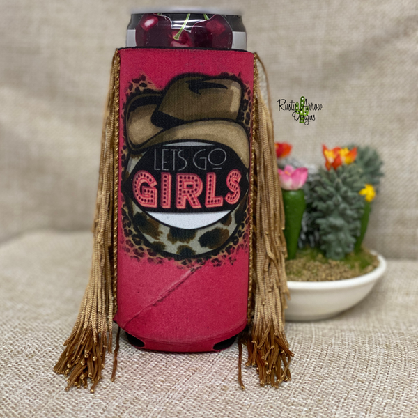 Rusty Arrow Designs -Thunderbird Cheetah Fringe Slim Koozie – Rusty ...