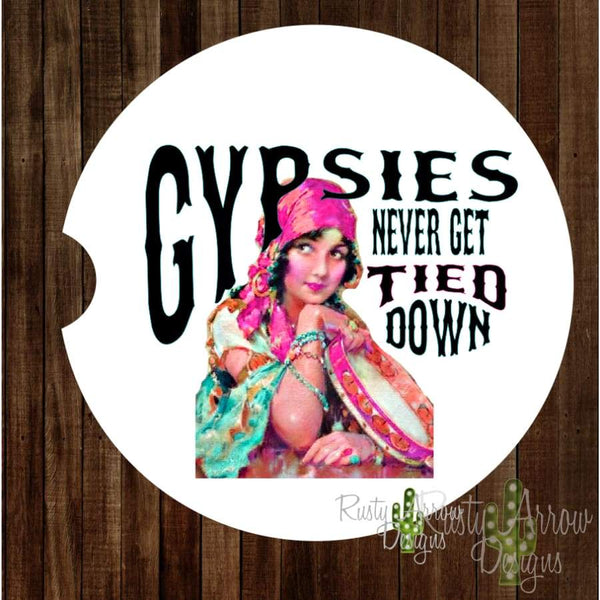 Rusty Arrow Designs - Gypsies never get Tied down Sandstone Car Coaster ...